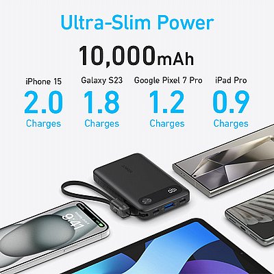 סוללת גיבוי ניידת קומפקטית Anker Power Bank 10000mAh A1257 במלאי ...