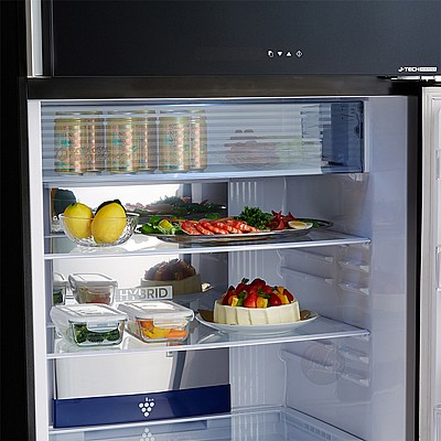 מחסני חשמל - מקרר מקפיא עליון זכוכית לבנה דגם Sharp sj-gtr820g-wh